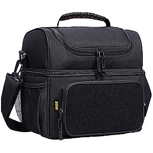 MIER Insulated Lunch Box for Men, Double Decker Lunch Bag Coolers Tactical Lunch Bags with MOLLE Webbing for Men Women Adults to Work, Picnic, Outdoors, Black