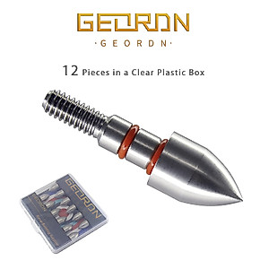 Geordn Stainless Steel Arrow Field Points 100/125/150/175/200 Grains Practice Archery Arrow Target Bullet Point Combo Point 12 PCS (R 11/32"-100 Grains)