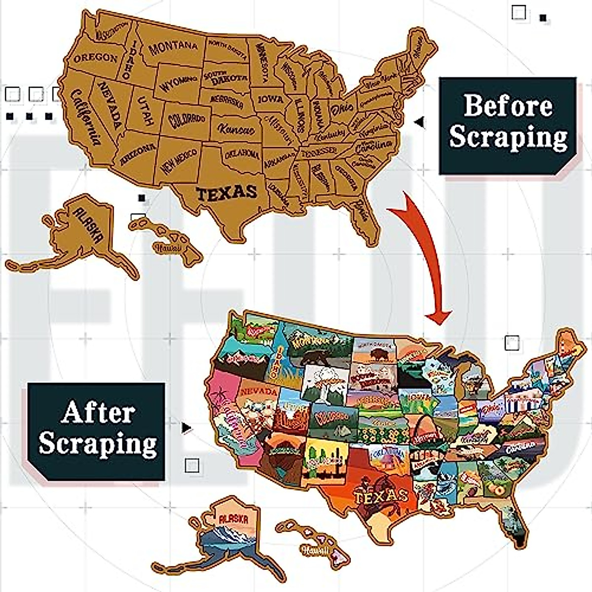 Scratch Off Map Of United States, USA State Scratch Sticker Travel RV Map Wall Poster Birthday DIY Gifts For Kids Adults, Travelers RV Adventure Journal, 19.6 x 15.7 Inches USA Scratch Off Map & Tools
