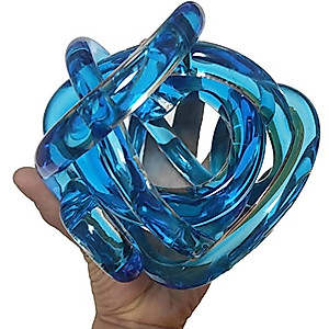 Ritadeshop Glass Orb Decor Ball Glass Knot for Home Decor Tabletop Decorative Figurine (Modern, Blue 5.8" D)