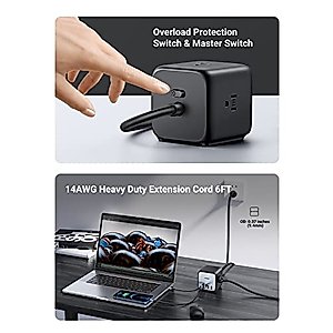 UGREEN 65W Charging Station, DigiNest Cube GaN 7-in-1 USB C Power Strip for Home and Office with 6ft Extension Cord, 3 Outlets, 2 USB C, 2 USB A, Compatible with iPhone 14, Galaxy S23, iPad, MacBook