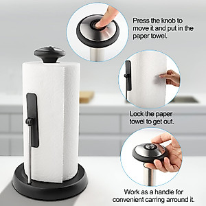 Black Paper Towel Holder Countertop,Heavier Base(2.65 LBS) Stainless Steel Kitchen Paper Towel Holder Stand,Easy One Hand Tearing Paper Towel Dispenser Fit Most Size Paper Roll,V2(Black)