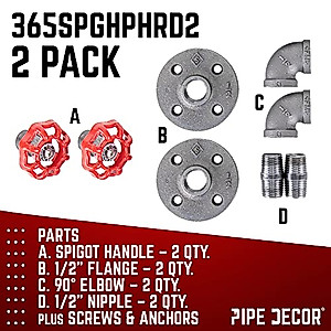 PIPE DECOR Coat Hook Red Industrial Water Spigot Valve Wall Mount with Real Iron Plumbing Fittings for Home, Office or Retail Space 2-Pack