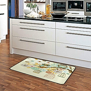 Owl Autumn Floral Background Kitchen Rugs Non-Slip Kitchen Mats Bath Runner Rug Doormats Area Mat Rugs Carpet for Home Decor 39" X 20"