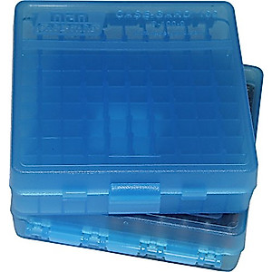 MTM P-100-9-24 Ammo Box 100 Round Flip-Top 9mm 380 ACP, Clear Blue , ‎5 x 5 x 5"