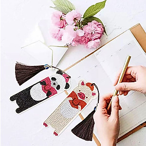 Diamond Painting Bookmark Animals, DIY Diamond Art Acrylic Bookmark with Tassel, Bear Diamond Bookmark Kit for Kids Beginner, Beautiful Diamond Art Crafts (5 PCS)