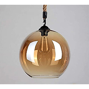 JewOss Chandeliers,Pendant Light Iron Hanging Light+E27 Bulbs Hemp Rope Hanging Chain Glass Lampshade + Living Room Restaurant Bar Cafe Chandelier 30 X 30Cm (Color : 20 * 20cm)