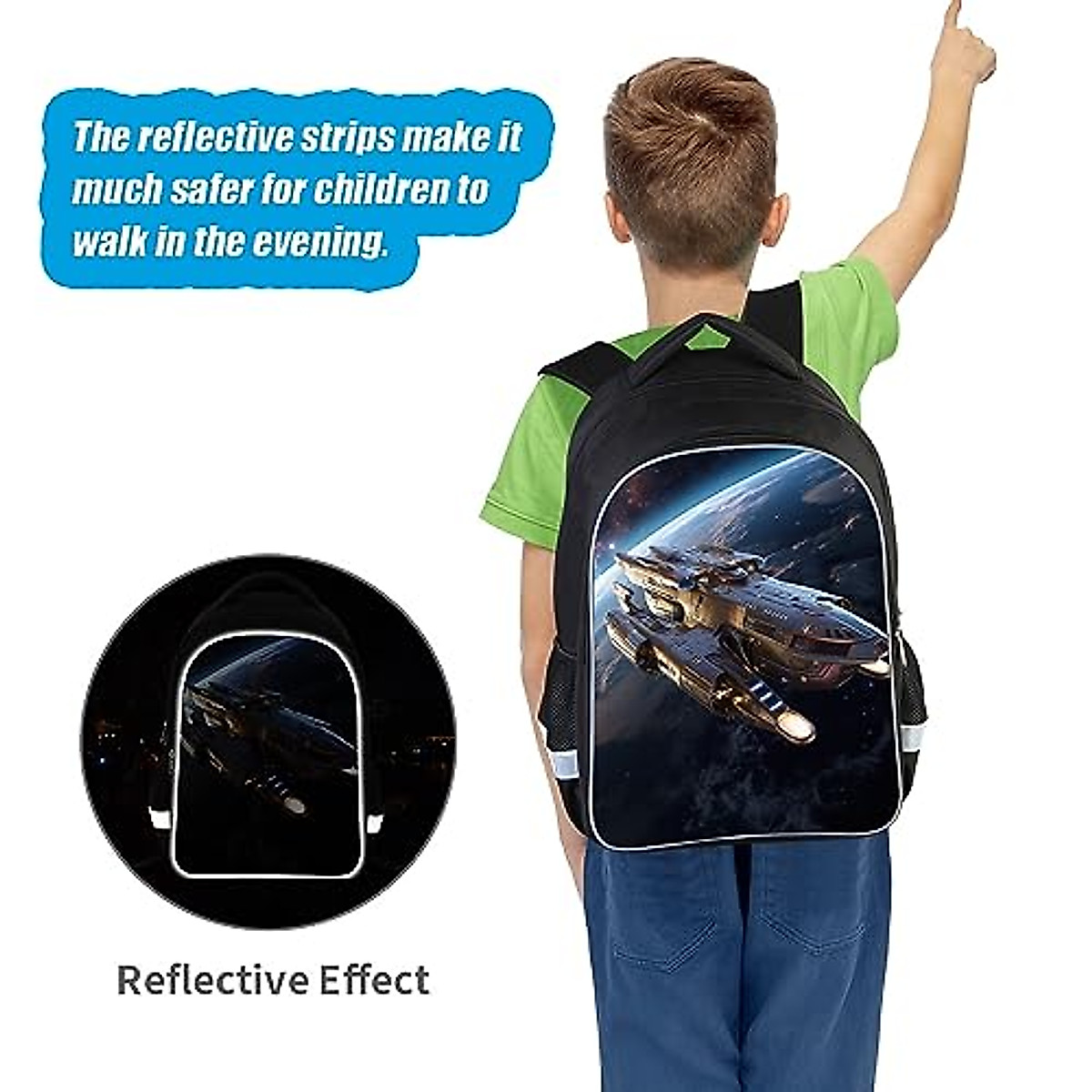 ZRENTAO Kids Backpack with Bald Eagle Design for Elementary School 17 Inch Lightweight Bookbag with Reflective Strips for Boys