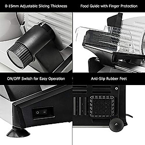 Winado Meat Slicer, 7.5 inch Electric Food Slicer, 150W Frozen Meat Deli Slicer, Premium Stainless Steel Blade & 0-15mm Thickness Adjustable Semi-Auto Meat Slicer For Commercial and Home, Grey