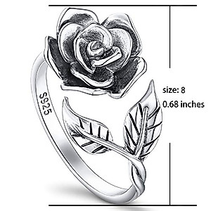 Alphm S925 Sterling Silver Rose Flower Ring Adjustable Wrap Open Jewelry for Women Friend Mom Bride Girlfriend Sisters Teen