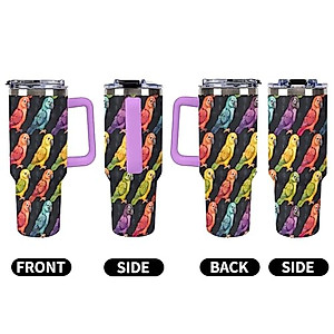 Conures Colorful Parrot 40 Oz Tumbler Insulated Stainless Steel Water Bottle Travel Mug Car Cup with Handle And Straw