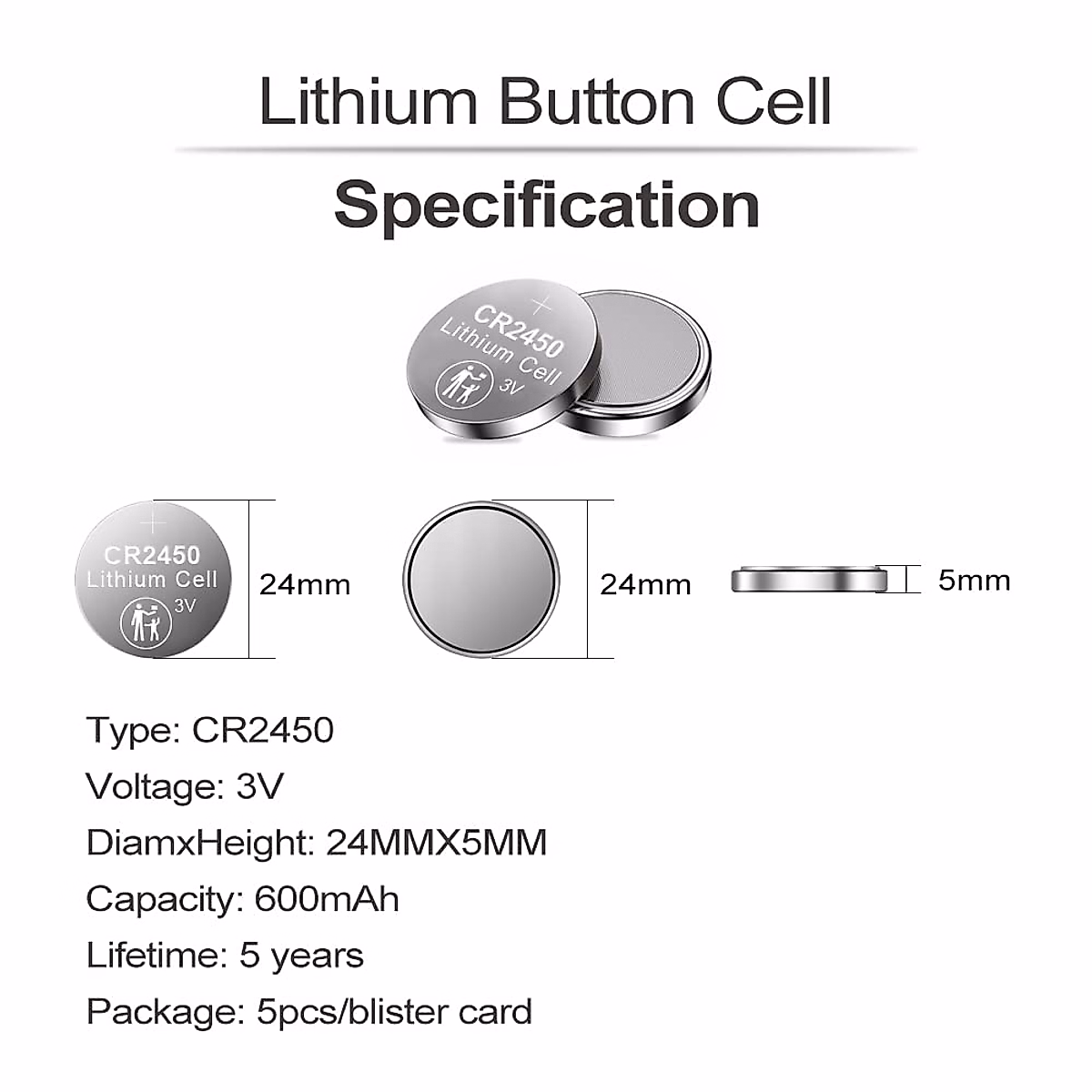 PGSONIC CR2450 3V Lithium Battery (5pcs)