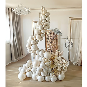 Pearl White Sand Balloon Arch bridal balloons Double Stuffed Balloons Arch With Pearl and Camellia Stickers Bridal Shower Balloon Arch Garland For Wedding Birthday Baby Shower Decorations