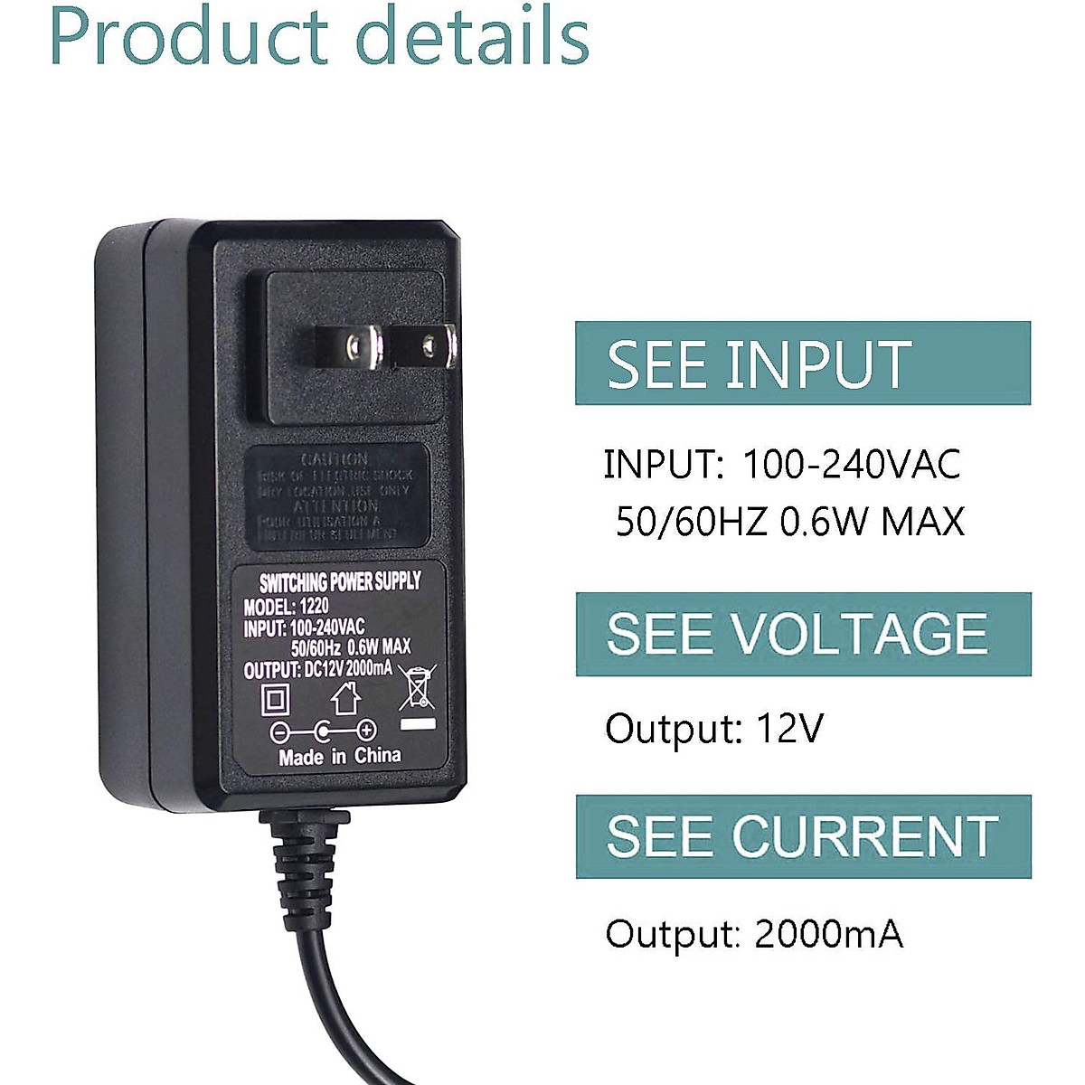 12V 2A Switching AC/DC Power Supply Adapter Wall Charger US Plug (2.1mm X 5.5mm,12 Volt - 2amp)