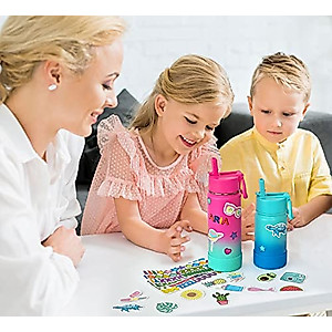 CHILLOUT LIFE 12 oz Kids Insulated Water Bottle for School with Straw Lid Leakproof and Cute Waterproof Stickers, Personalized Stainless Steel Thermos Flask Metal, Dishwasher Safe Color