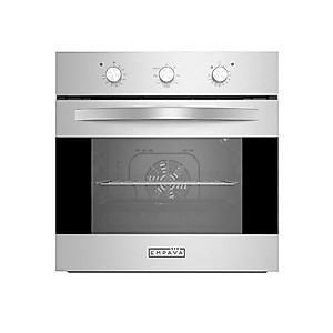 Empava 24" Electric Single Wall Oven with 6 Cooking Functions Mechanical Knobs Control in Stainless Steel, Black/Silver
