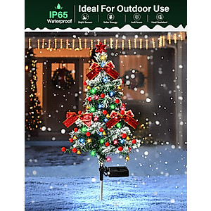 Solar Christmas Trees Lights Outdoor Decoration Waterproof, 40LED Small Solar Power Xmas Tree Pathway Lights, Solar Garden Decorative Stake Lights Yard Decor with Snow 2 Modes for Path Lawn Patio,2PCS