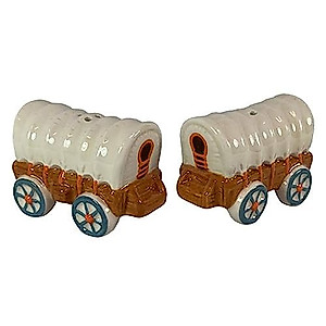 Covered Wagon Design Ceramic Salt and Pepper Shakers 2.5 Inches