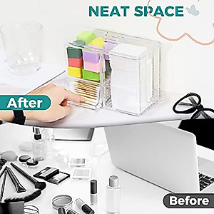 LENNXIER Q Tips Holder Cotton Pads Holder Cotton Balls Swab Holder Container with Lid 4-Grid Q-tip and Cotton Ball Holder Makeup Pad Box Cosmetic Storage Case,Acrylic Crystal Clear