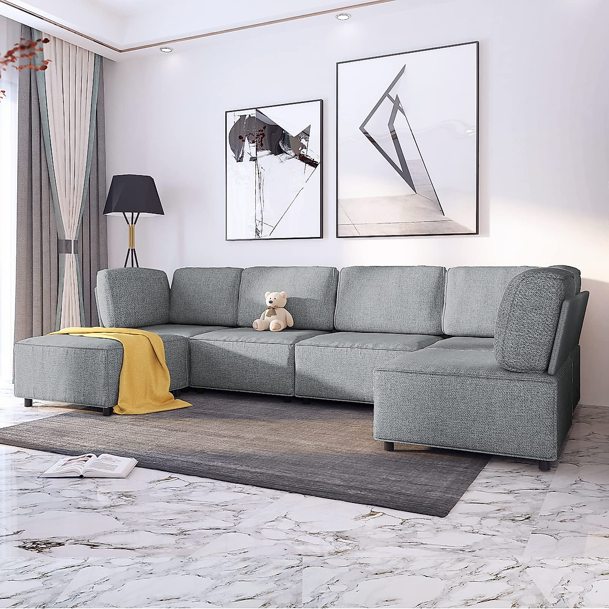 CECER U Shaped Modular Sectional Sofa, Convertible L Shaped Couch Sofa, Queen Sleeper Sofa, Variable Modular Oversized Couches for Living Room, (Light Grey)