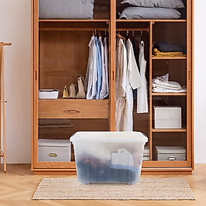 EudokkyNA 4-pack 50 Quarts Storage Boxes with Wheels, Large Clear Plastic Bin Totes with Lid