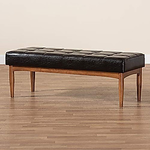Baxton Studio Sanford Dining Bench Dark Brown Faux Leather Upholstered and Walnut Brown Finished Wood Dining Bench