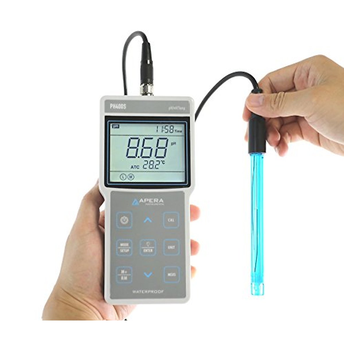 Apera Instruments AI421 PH400S Portable Ph Meter Kit, 0.01 Ph Accuracy, -2.00 to 19.99 pH Range, GLP Data Management (500 Groups of Data Storage), USB Data Output, 1.3" Height, 3.4" Wide, 7" Length