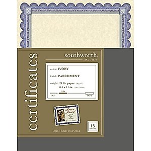 Southworth® Foil Enhanced Preprinted Certificate Refills, 8 1/2" x 11", Ivory/Silver/Blue, Pack Of 15
