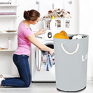 YYYCMY Freestanding Laundry Hamper Basket,85L Collapsible Large Laundry Bag Blanket Basket, Folding Washing Bin for Dirty Clothes Toys in Laundry Room Organization & Storage (grey)