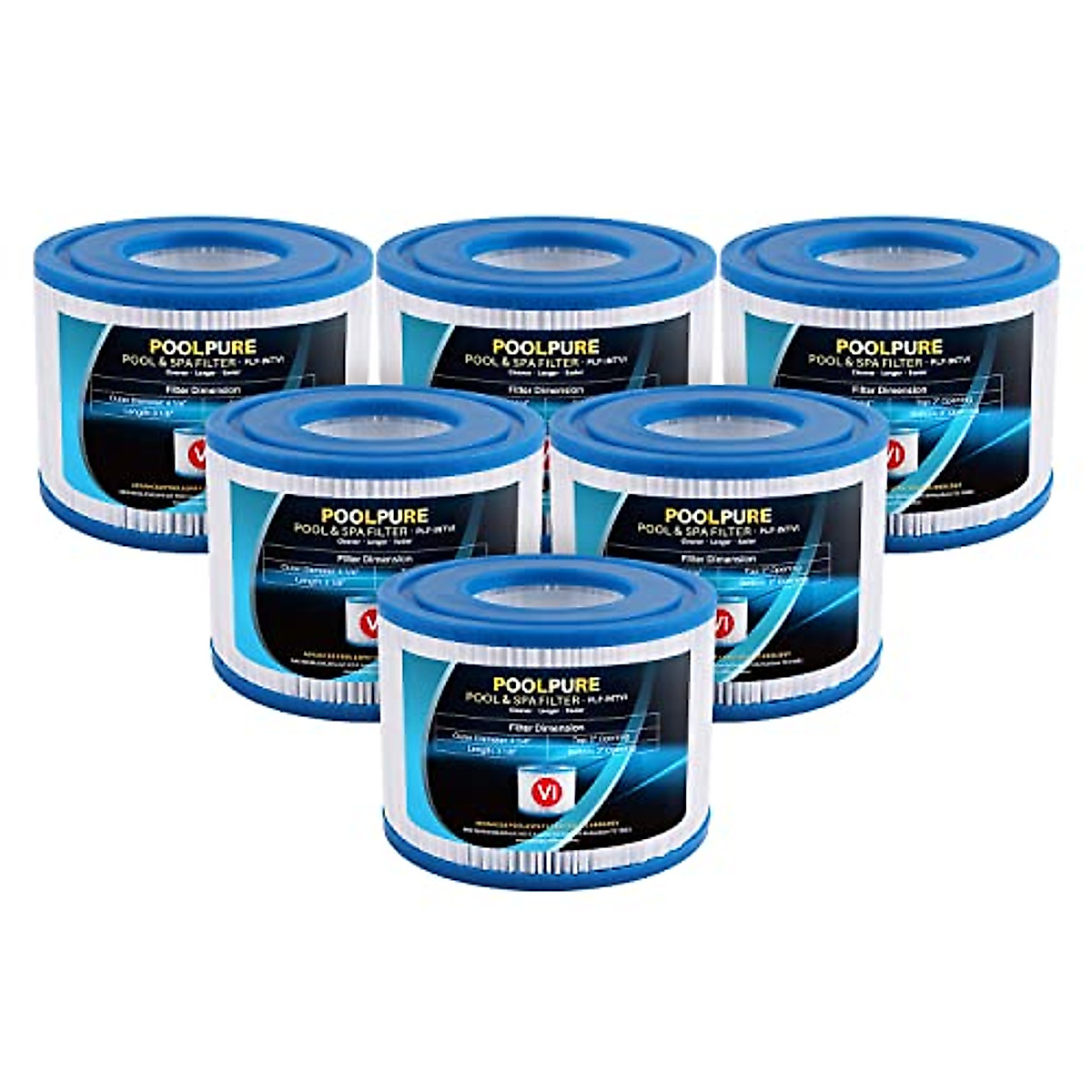 POOLPURE Type VI SPA and Hot Tub Filter Replaces Coleman SaluSpa 90352E, Bestway Filter, Lay-Z Spa, Set of 6