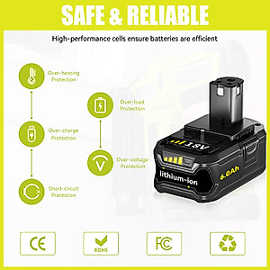 VANON Replacement for Ryobi 18V Battery 6.0Ah Lithium ion Batteries Replacement for Ryobi Cordless Tools 18V Battery ONE Plus P108 P107 P105 P104 P103 P102,2-Pack