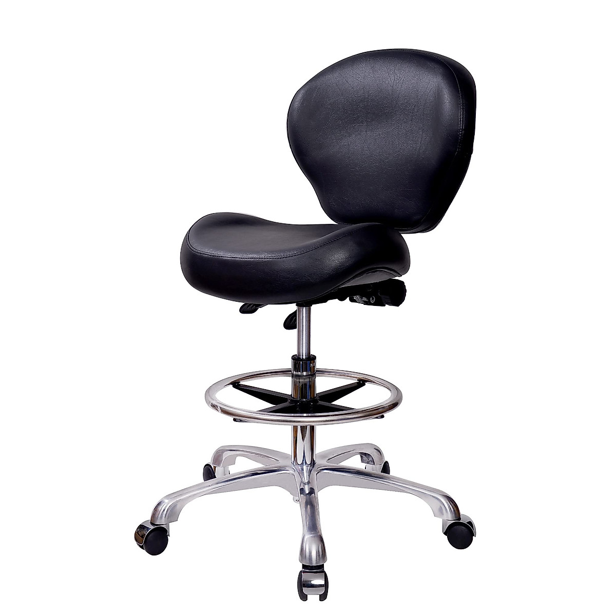 MWOSEN Height Adjustable Rolling Stools Drafting Chair with Backrest & Foot Rest,Tilt Back,Work from Home Chair,for Studio,Dental,Office,Salon and Counter, (Black)