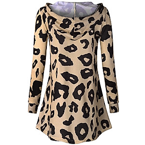 Miusey Leopard Sweatshirt, Misses Unique Long Hoodies with Double Pockets Nice Lightweight Zipper Jacket Pretty Tunics Cool Modern Animal Party Club Bar Disco Wear Leopard S