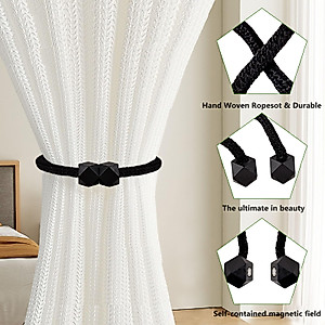 CWJCYTNSN Magnetic Curtain Tiebacks 4 Pack, 16 Inch Outdoor Curtain Tie Backs for Drapes, Modern Curtain Ties for Sheer,Decorative Twist Curtain Holders for Blackout Sheer Window Treatment