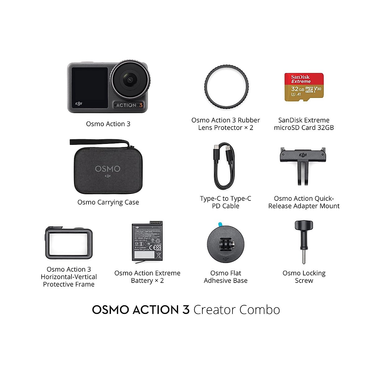 DJI Osmo Action 3 Creator Combo, Action Camera 4K + 155° Super-Wide FOV, 10-Bit Color Depth, Stabilization, Cold Resistant, 2 Batteries and 32GB microSD Card, Mini Action Camera for Vlog