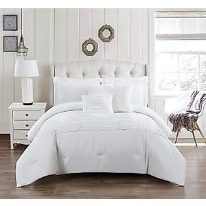 Kensie Geonna Pintucked Duvet Set, Twin, White