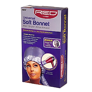Red by KISS Universal Soft Bonnet Hair Dryer Attachment Works with ANY Hand Held Dryer Bonus 3pcs Shower Cap Included