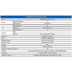 Seiko Printer MP-B30-B02JK1-E9 Compact Mobile Thermal Printer Bluetooth Interface