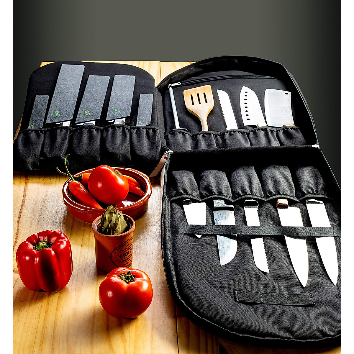 EVERPRIDE Chef Knife Bag (19 Slots) Holds 15 Knives PLUS 4 Zipper Compartments for Cooking Tools, Tablets and More - Lightweight Backpack for Chefs and Culinary School Students (Bag Only)
