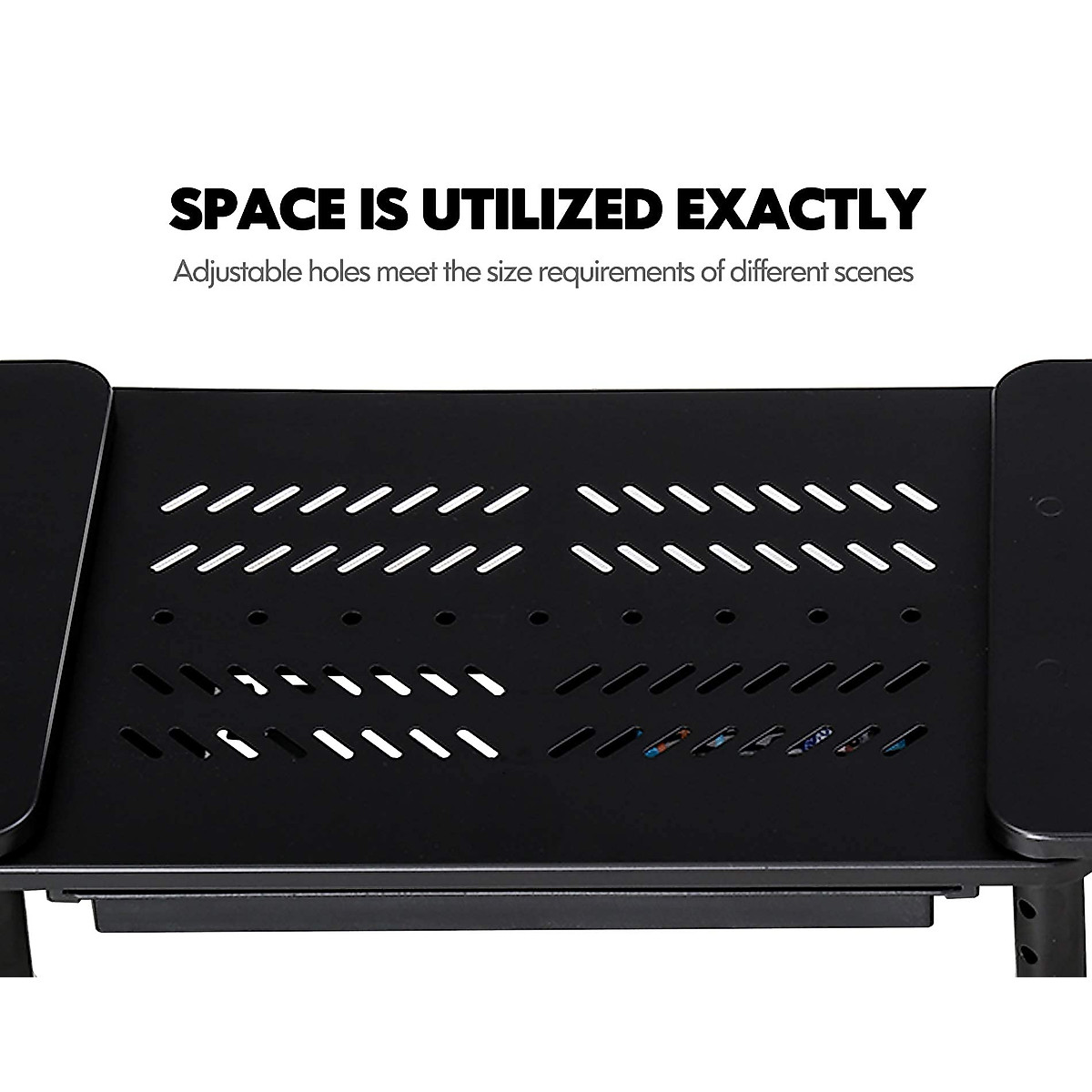 FITUEYES 3 Shelf Monitor Stand with Drawer - Adjustable Computer Monitor Riser, Metal Desktop Stand with Vented, PC Cellphone Cable Management, Office Organization, Black, DT115903MB