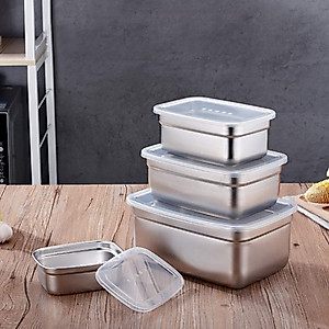 4Pcs Stainless Steel Food Containers with Leakproof Lids Rectangle for Food Storage Box