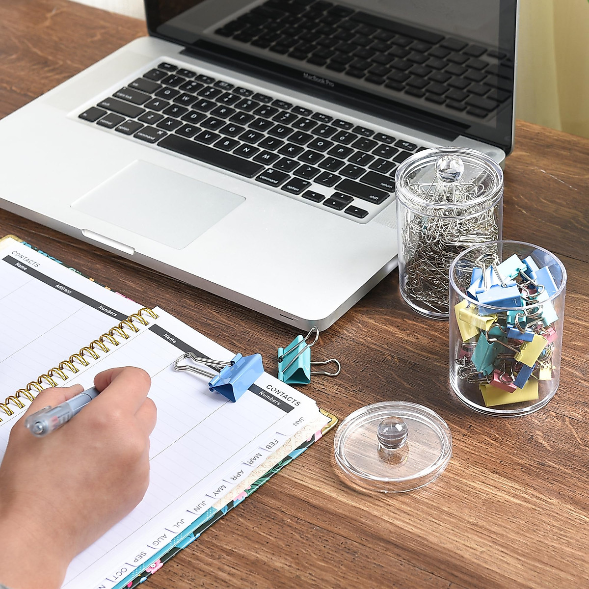 Emlim 3 PACK Clear Plastic Bathroom Vanity Canisters Jars,Holder Dispenser with Lid,Swabs Holder Jar Cotton Balls Pads For Bathroom Organization Office Dresser Organizer