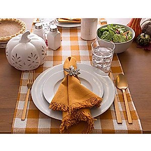 DII Heavyweight Fringed Check Tabletop Collection, Table Runner, 14x72, Pumpkin Spice