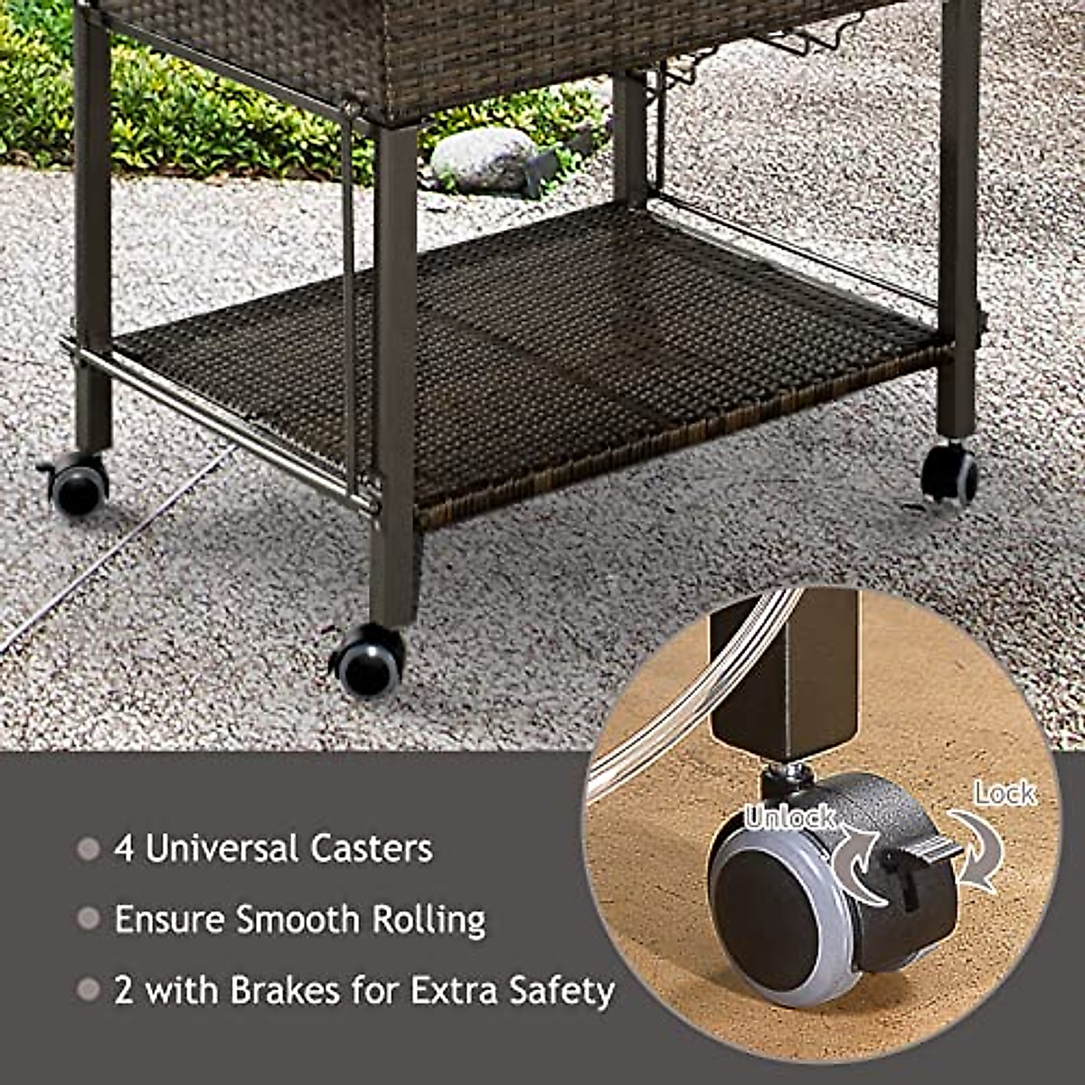 Giantex 108 Quart Rolling Cooler with Wheels, PE Rattan Rolling Cart, Wicker Cooler Trolley with Shelf, Side Display, Bottom Storage Shelf, Beverage Bar for Outdoor, Patio, Poolside, Porch