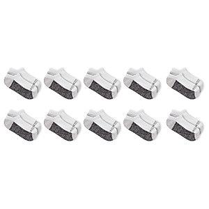 Fruit Of the Loom Boys' Dual Defense No Show Socks (10 Pack), White, Large (3-9)