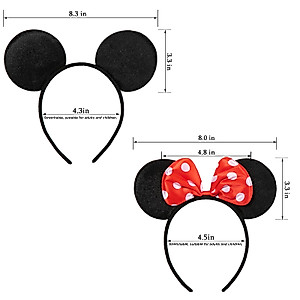 CHuangQi 12pcs Mouse Ears Solid Black and Red Bow Headband for Boys and Girls Birthday Party Celebration or Event