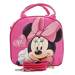 1 X Disney Minnie Mouse Lunch Box Bag with Shoulder Strap and Water Bottle