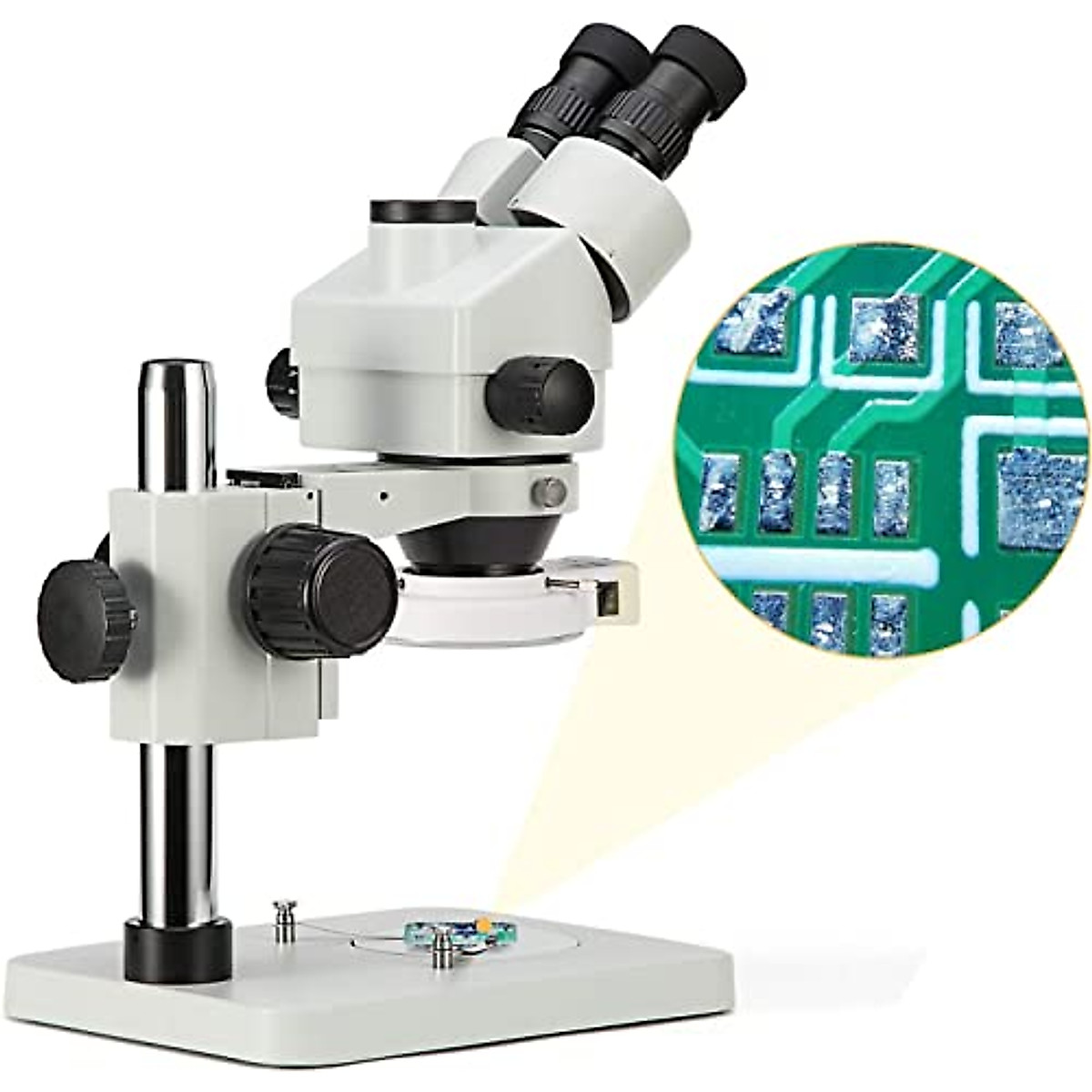 SWIFT Professional Trinocular Stereo Zoom Microscope,WF10X Eyepieces,3.5X-90X,0.7X-4.5X Zoom Objective,56-Bulb LED Ring Light, 0.5X 2.0X Barlow Lenses,Large Pillar-Style Table Stand