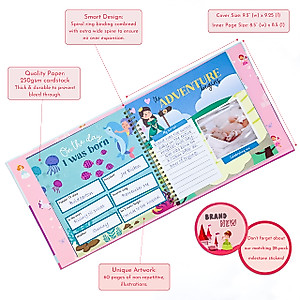 RubyRoo Baby Memory Book with Matching Milestone Stickers - First 5 Years Photo Album Scrapbook Journal for Baby Girl - Pregnancy Gift for Baby Shower & Registry Idea - Fairyland