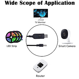 Sqrgreat 5v to 12v Step Up Cable, USB Adapter with DC Jack 5.5 x 2.1mm for Fan, Table Lamp, Piano Keyboard, Bluetooth Audio, Wireless Router, Speakers & More(4.9ft) (DC-5V-to-12V)